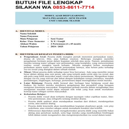 Modul Ajar Deep Learning SBK Seni Teater Kelas 10 SMA Terbaru 2025 | DOCX