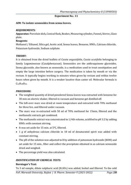 Isolation and detection of active principles of the sennoside from the ...