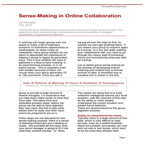 Making Sense of the Complex World Together Sense-Making Workshop | PDF
