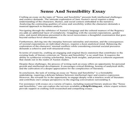 Sense And Sensibility Essay | PDF