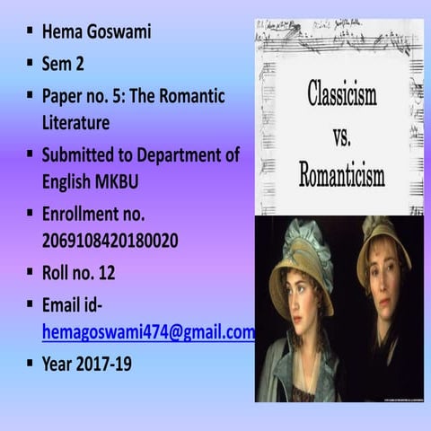 conflict between classicism and romanticism with reference to sense and ...