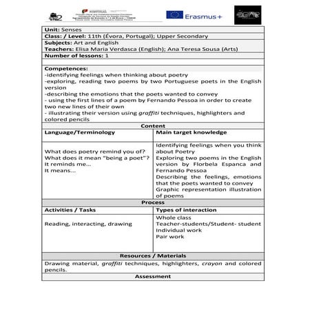 Senses poetry upper secondary lesson plan 3 pt | PDF