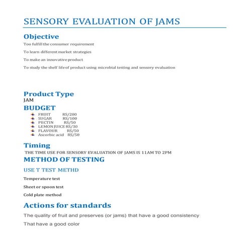 Sensory evaluation of jams | DOCX