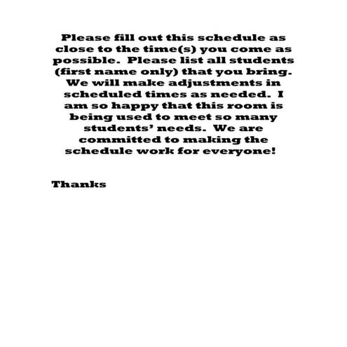 Sensory room schedule note | PDF