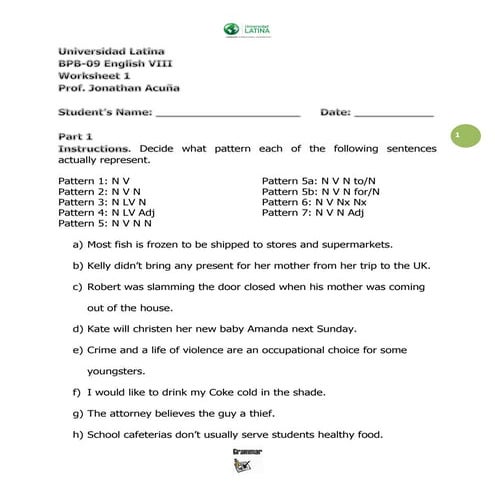 Sentence patterns practice | PDF