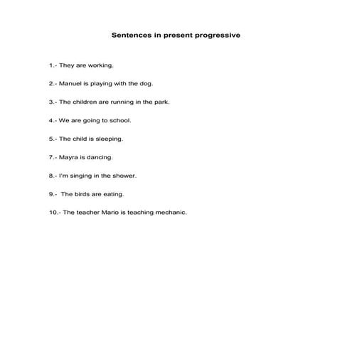 Sentences in present progressive | DOCX
