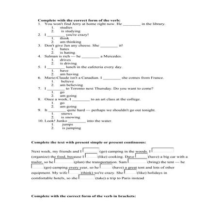 Sentences present simple or present continuous | PDF