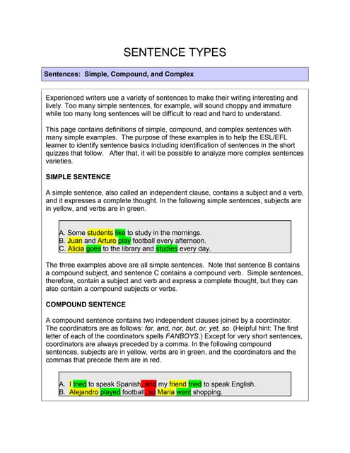 Simple, compound & complex sentences | PPTX