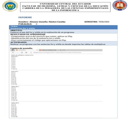 Inf 15 (while y for) tablas de multiplicar | PDF
