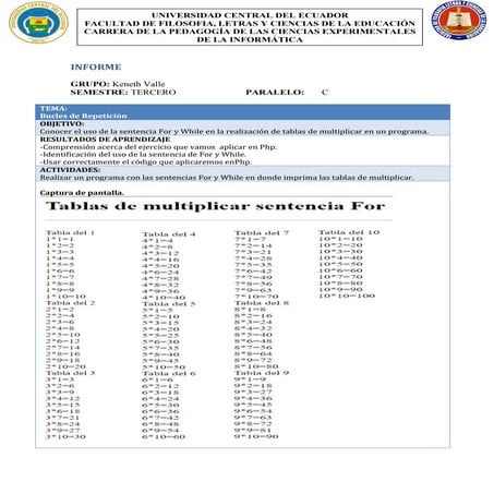 Inf 15 (while y for) tablas de multiplicar | PDF