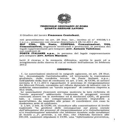 Sentenza tribunale di roma art 28 | PDF