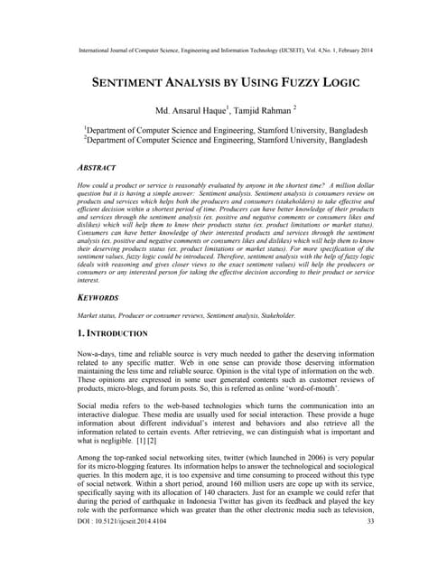 Sentiment Analysis Using Fuzzy Logic Pdf