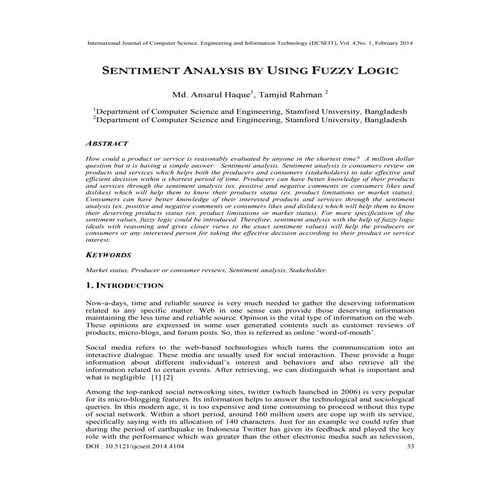 Sentiment Analysis By Using Fuzzy Logic PDF Sentiment Analysis By Using Fuzzy Logic PDF