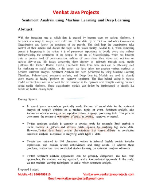 Sentiment Analysis Using Machine Learning And Deep Learning Pdf