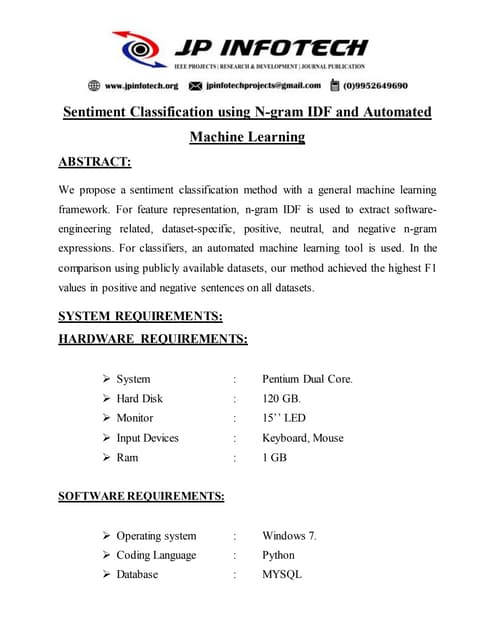 Sentiment Classification Using N Gram Idf And Automated Machine Learning Pdf