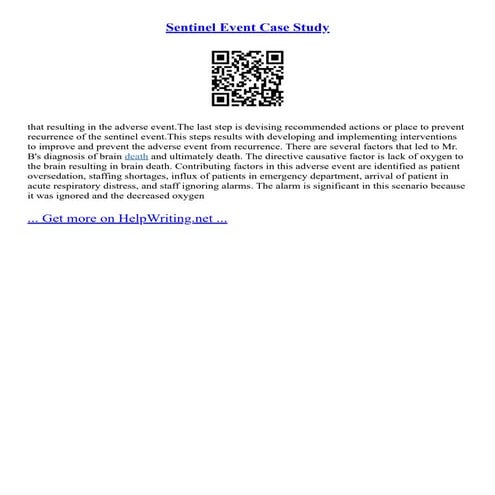 Sentinel Event Case Study | PDF