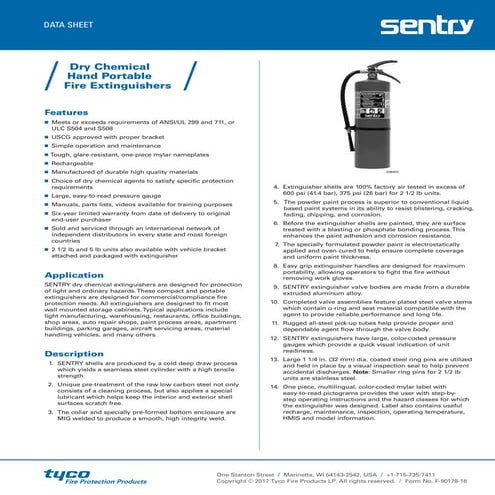 Sentry dry chemical hand portable extinguishers data specification ...