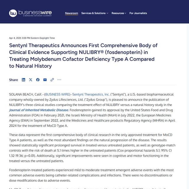 Sentynl Therapeutics Announces First Comprehensive Body of Clinical ...