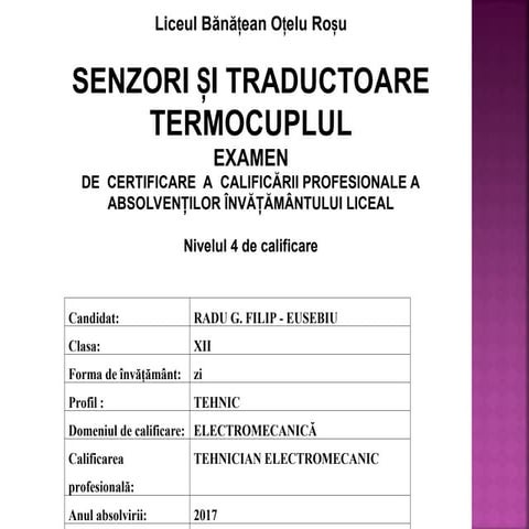 Senzori si traductoare. Termocuplul. APLICATIIppt | PPT