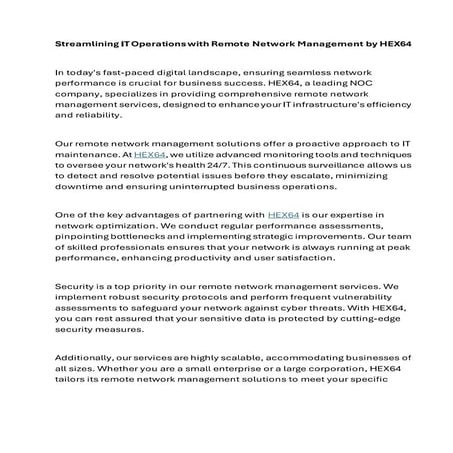 Streamlining It Operations With Remote Network Management By Hex64 Pdf