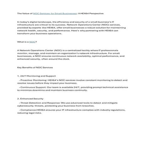 The Value of NOC Services for Small Businesses: A HEX64 Perspective | PDF