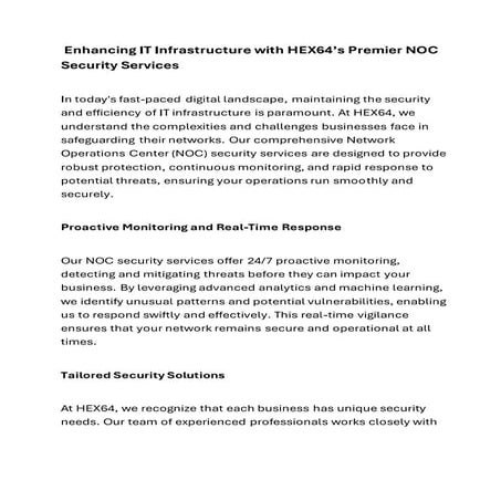 Enhancing IT Infrastructure with HEX64’s Premier NOC Security Services | PDF