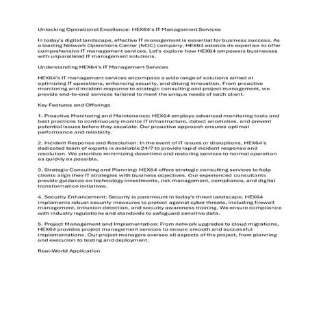 Unlocking Operational Excellence: HEX64's IT Management Services | PDF