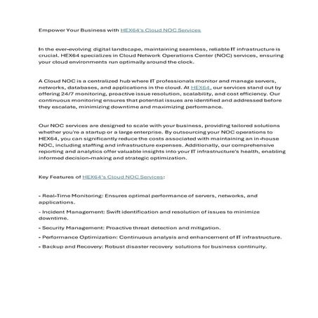 Empower Your Business with HEX64's Cloud NOC Services | PDF