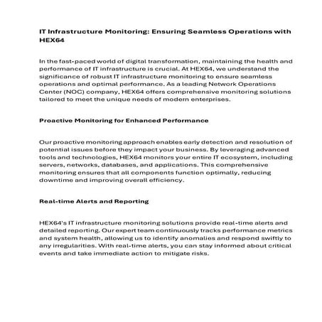 IT Infrastructure Monitoring: Ensuring Seamless Operations with HEX64 | PDF