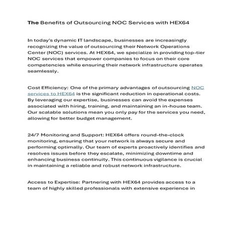 The Benefits of Outsourcing NOC Services with HEX64 | PDF