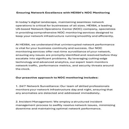 Ensuring Network Excellence with HEX64’s NOC Monitoring | PDF | Computer Networking | Computing