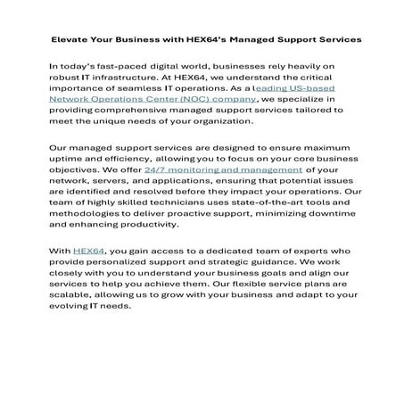 Elevate Your Business with HEX64’s Managed Support Services | PDF