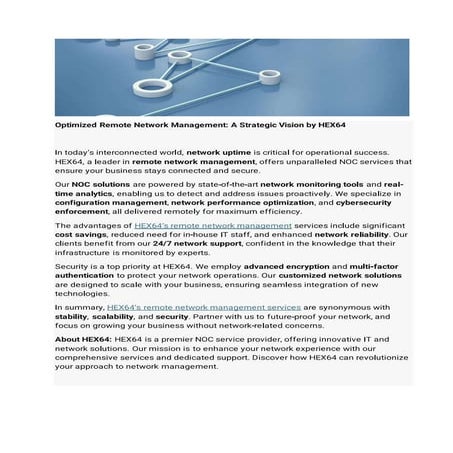 Optimized Remote Network Management: A Strategic Vision by HEX64 | PDF
