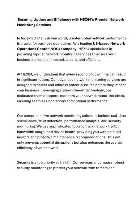 Ensuring Uptime And Efficiency With Hex64s Premier Network Monitoring