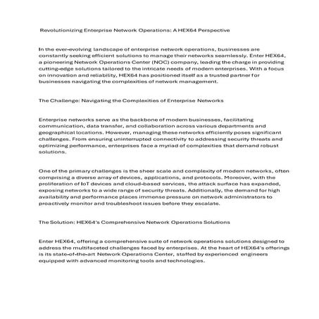 Revolutionizing Enterprise Network Operations: A HEX64 Perspective | PDF