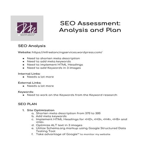 SEO Assessment: Analysis and Plan | PDF