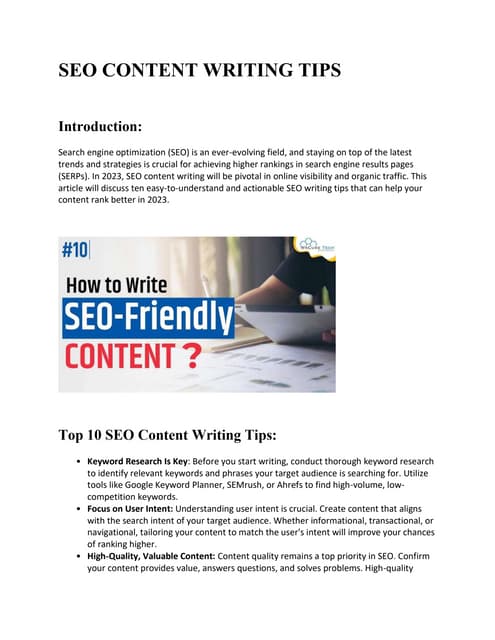 Writing for SEO: Tips and Techniques You need to Know | PDF