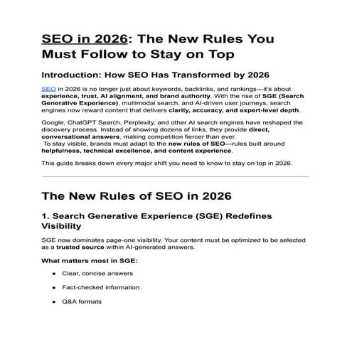 SEO in 2026_ The New Rules You Must Follow to Stay on Top. | PDF