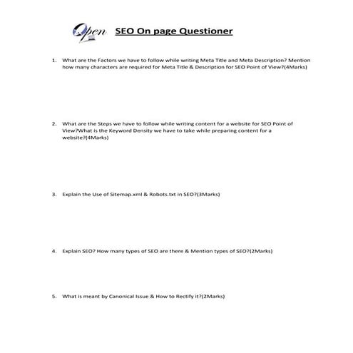 SEO Onpage Question Paper | PDF
