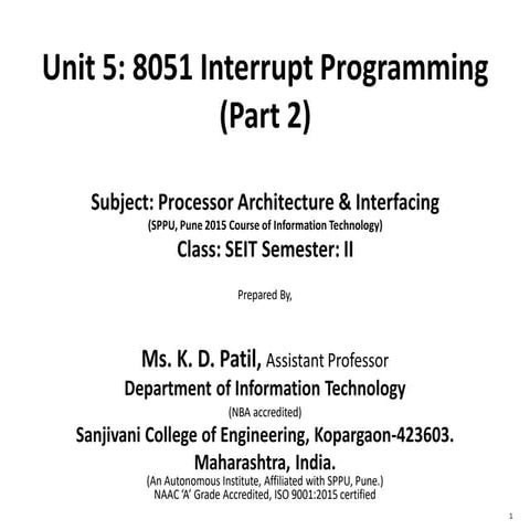 Unit 5interrupt Programming In 8051 Micro Controller Part 2 Ppt 3028