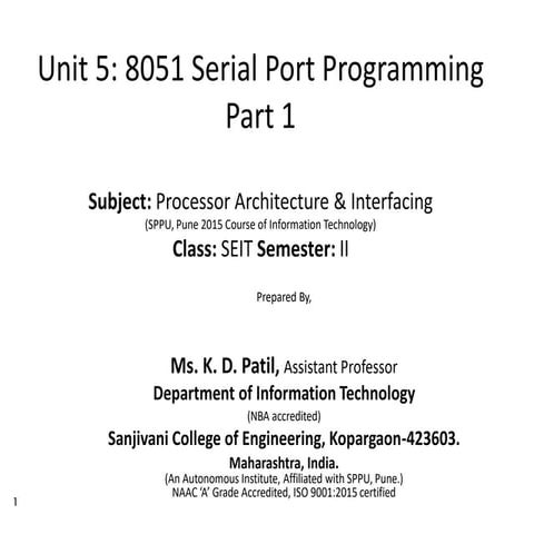 Se Pai Unit 5serial Port Programming In 8051 Microcontrollerpart 1 Ppt