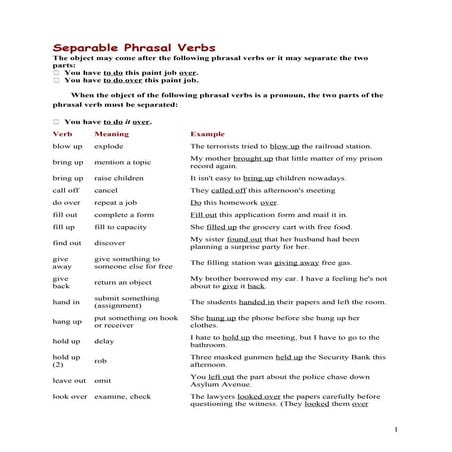 Separable phrasal verbs (2) | DOC