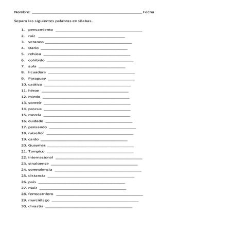 Separación de sílabas #1 | DOCX