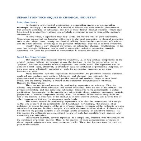 Separation techniques in chemical industry | DOCX