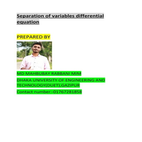 Separation of variables differential equation | PDF