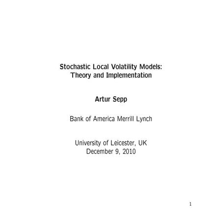 Stochastic Local Volatility Models Theory And Implementation Pdf