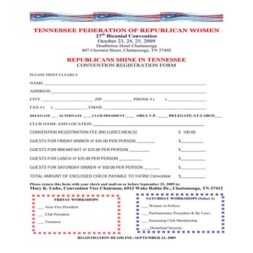 Sept.Registration Form09 Tfrw Convention | PDF