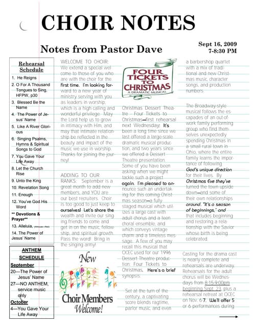 November 4, 2009 - Choir Notes | PDF | Music | Entertainment