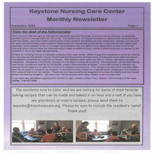 August 2022 Newsletters Keystone Care Center | PDF | Eldercare | Family ...