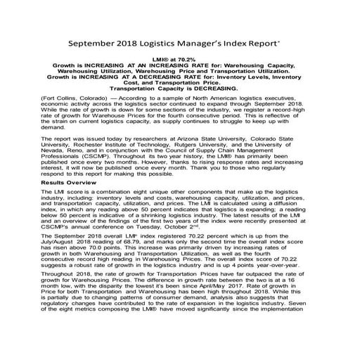 September 2018 Logistics Manager Report | PDF